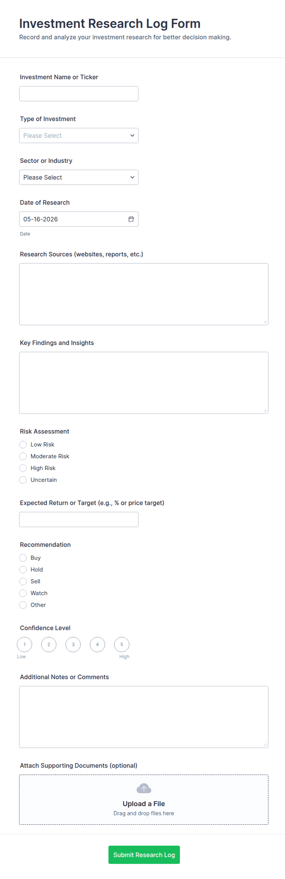 Investment Research Log Form Template | Jotform