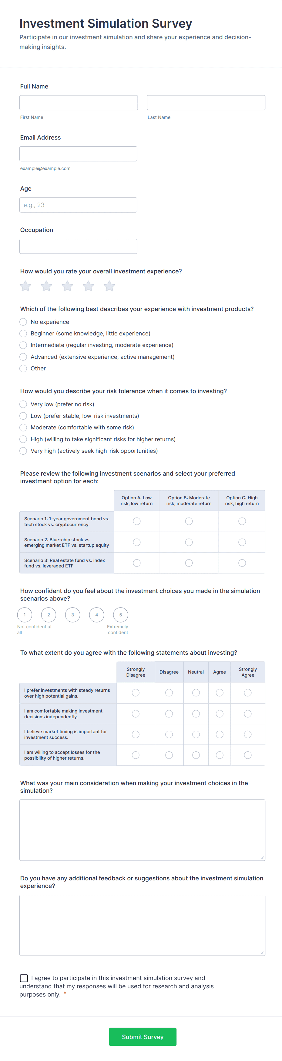 Investment Simulation Survey Form Template | Jotform