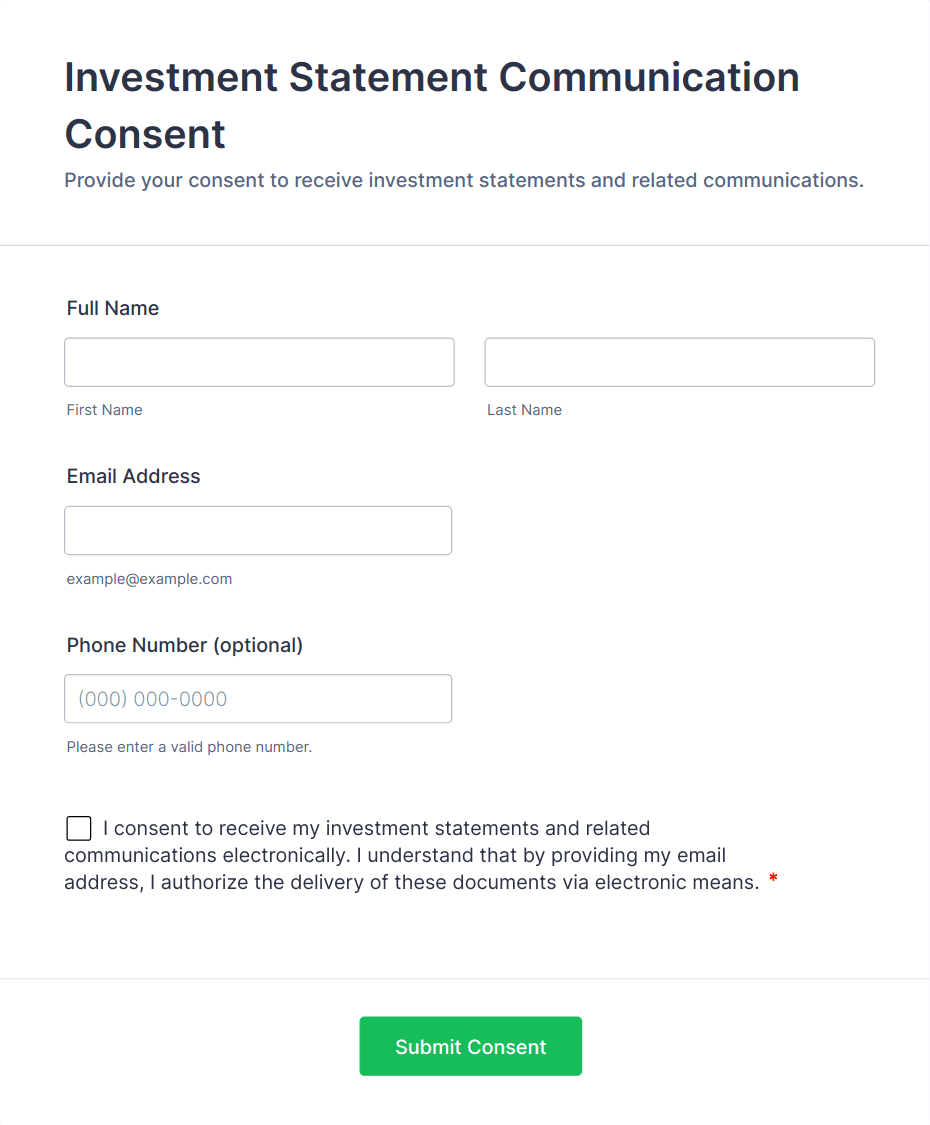 Investment Statement Communication Consent Form Template | Jotform