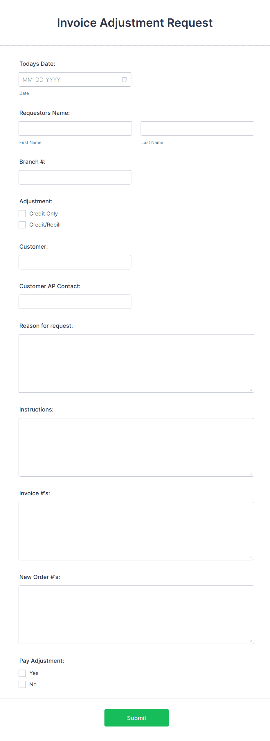 Invoice Adjustment Request Form Template | Jotform