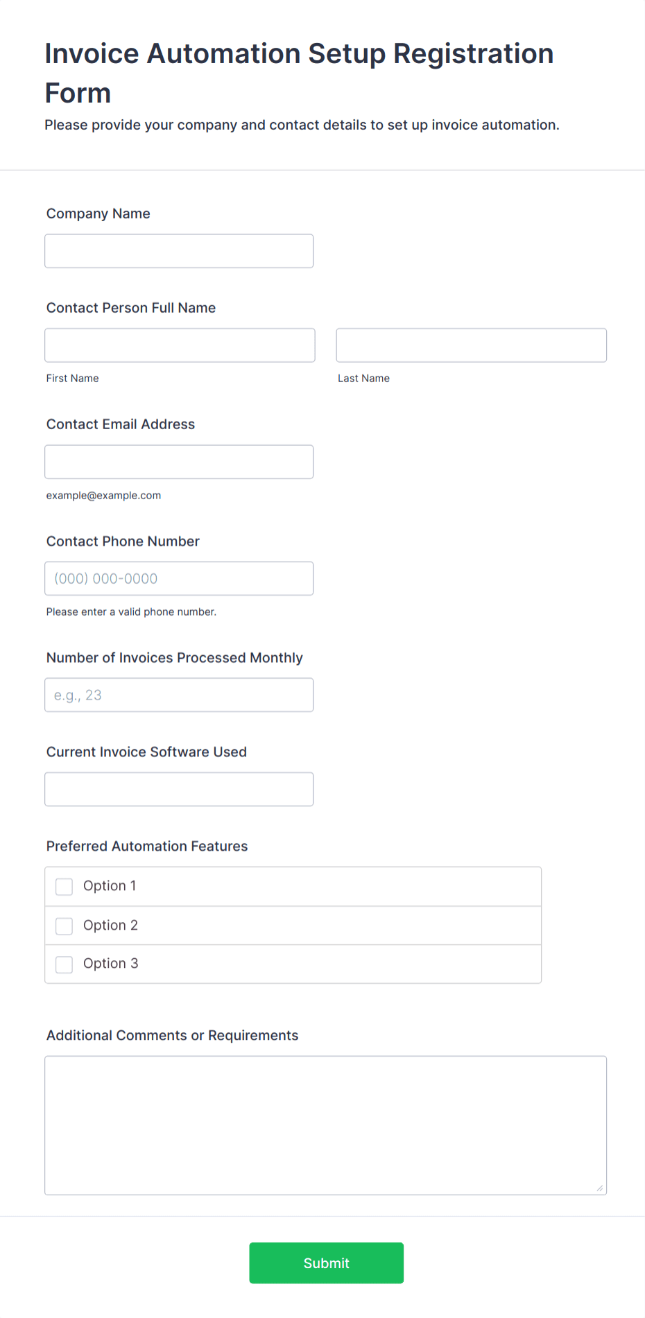 Invoice Automation Setup Registration Form Template | Jotform