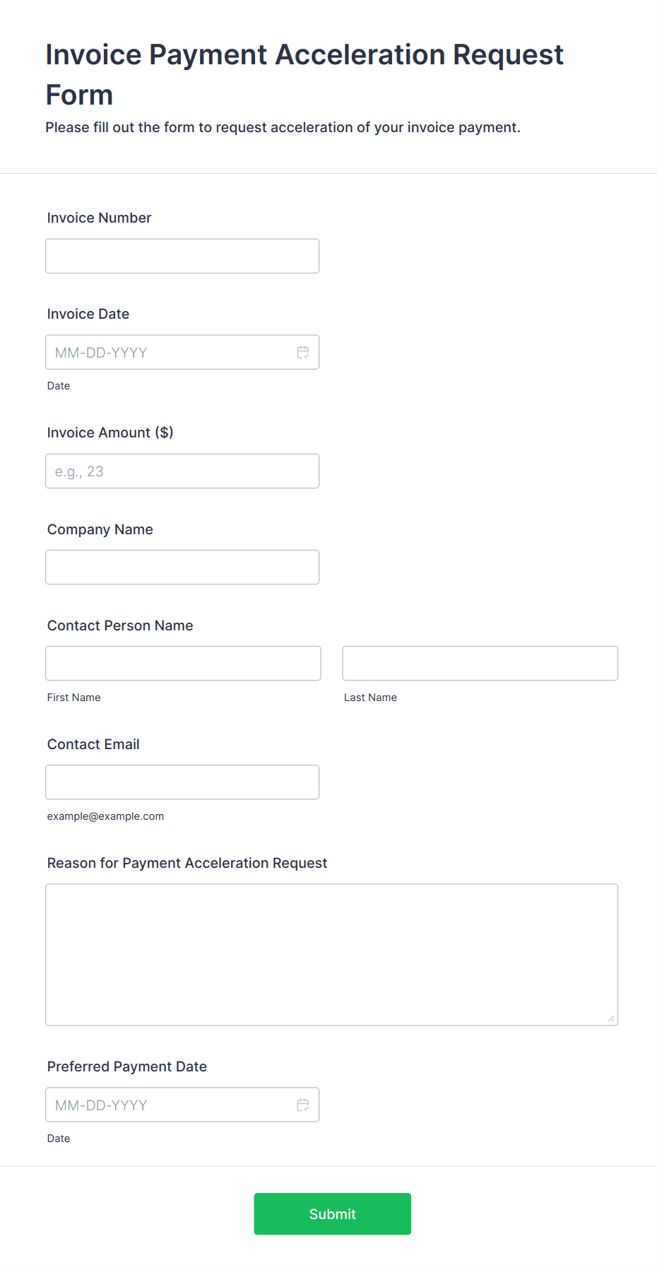 Invoice Payment Acceleration Request Form Template | Jotform
