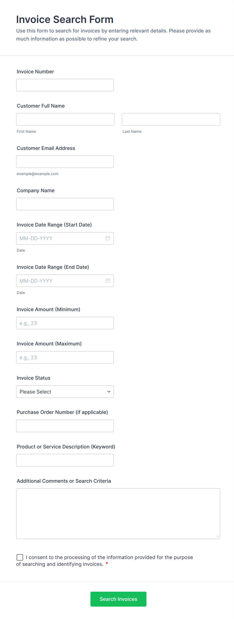 Invoice Search Form Template | Jotform