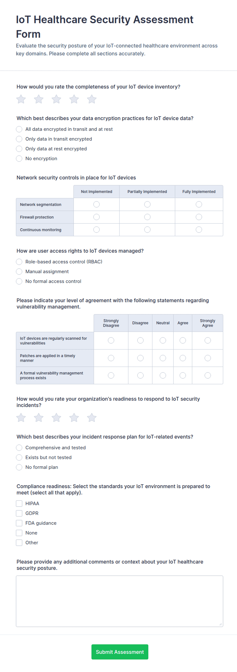 IoT Healthcare Security Assessment Form Template | Jotform
