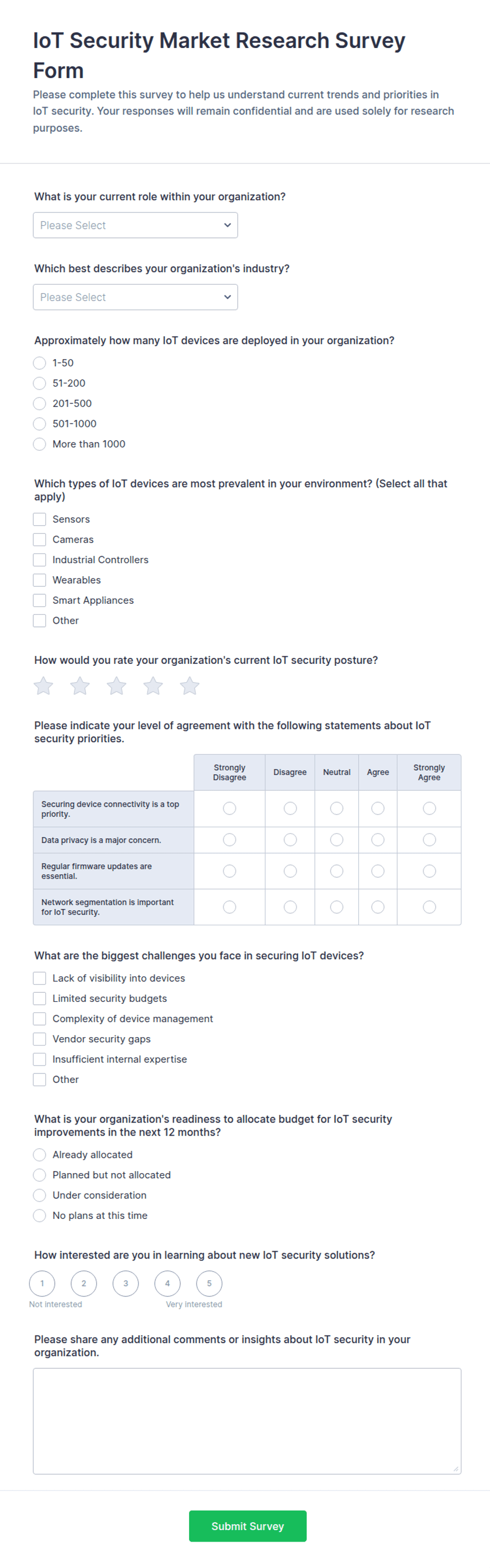 IoT Security Market Research Survey Form Template | Jotform
