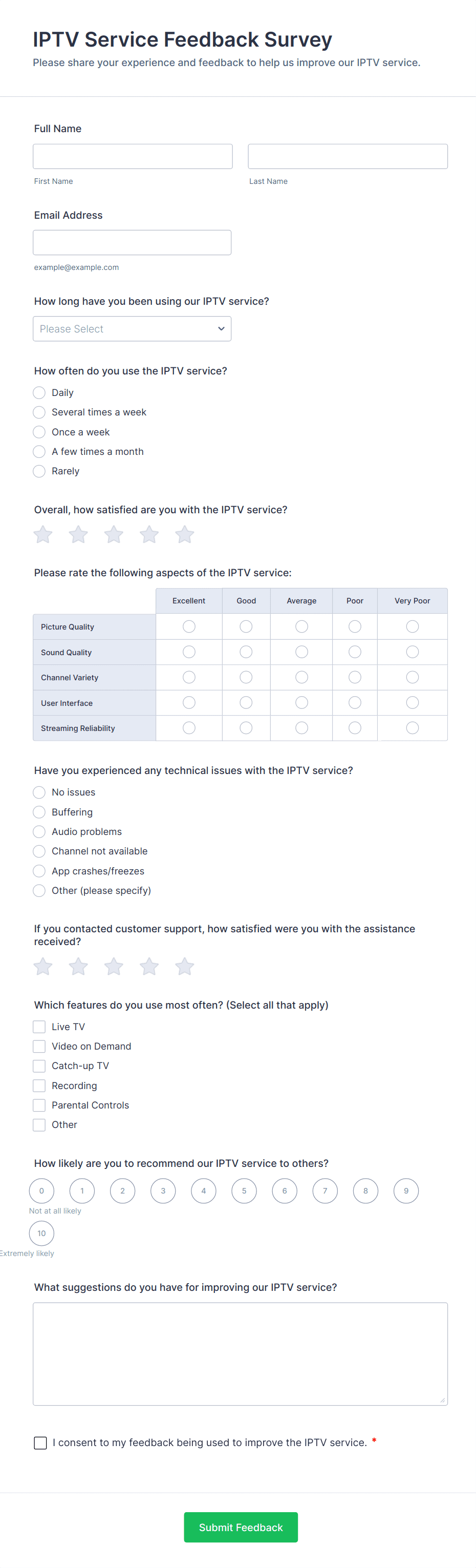 IPTV Service Feedback Survey Form Template | Jotform