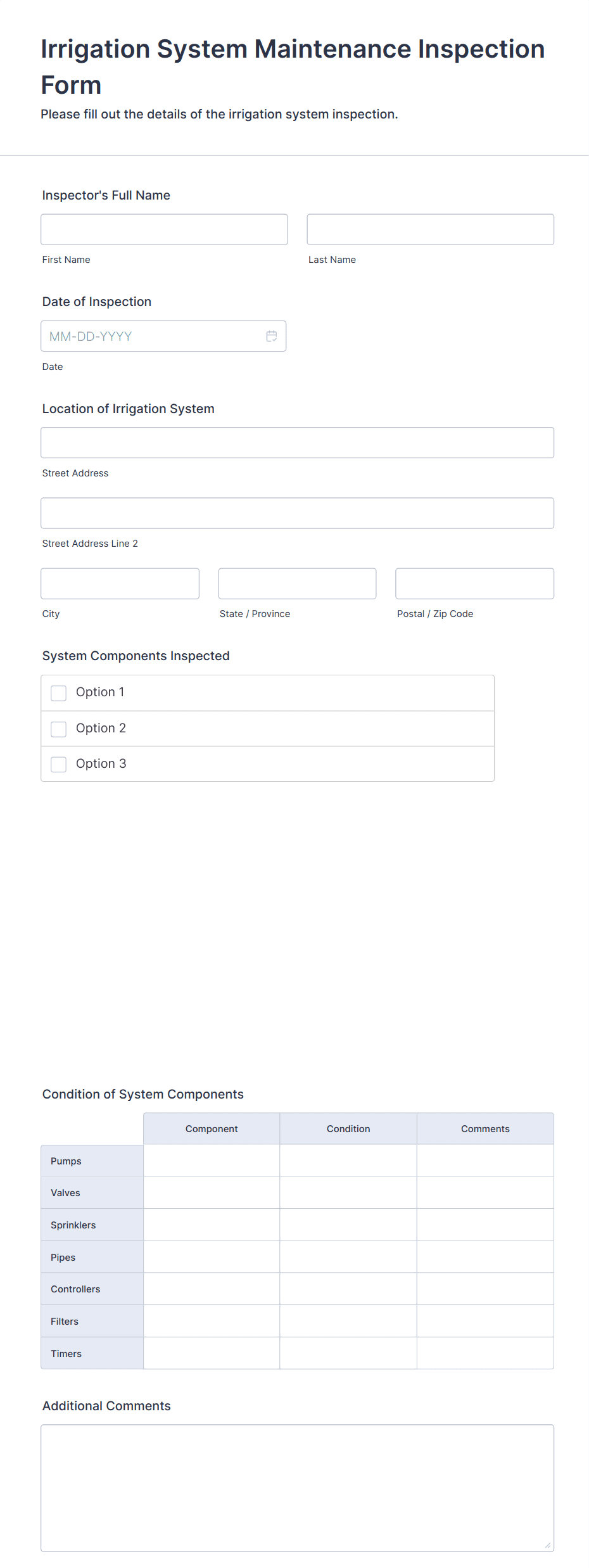 Irrigation System Maintenance Inspection Form Template | Jotform