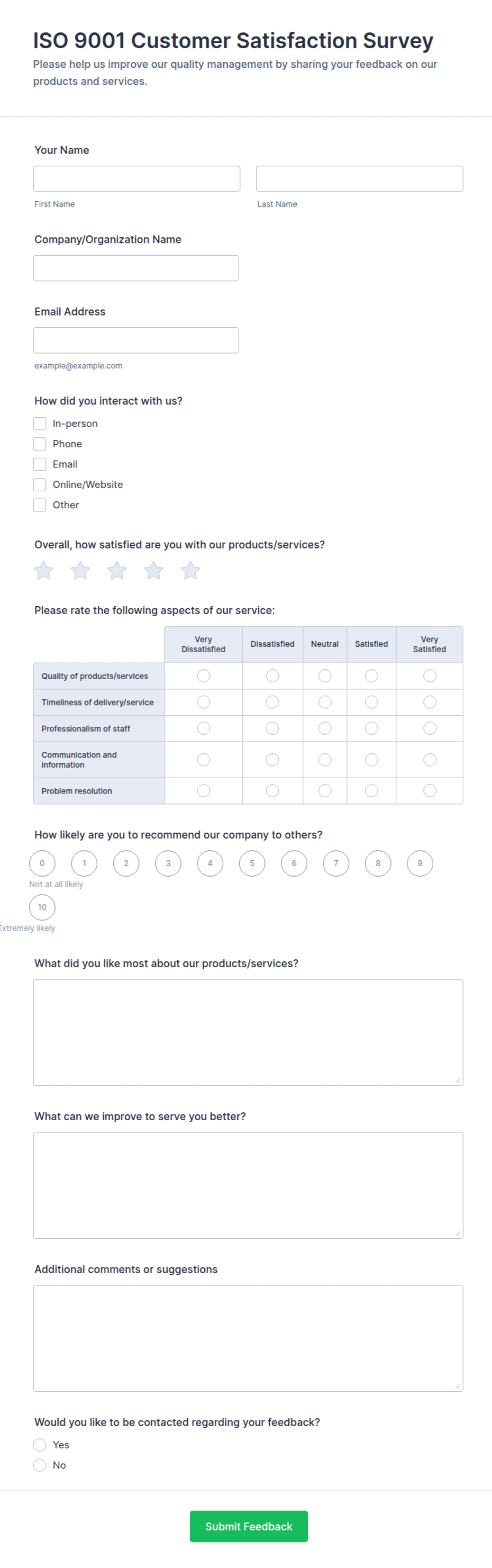 ISO 9001 Customer Satisfaction Survey Form Template | Jotform