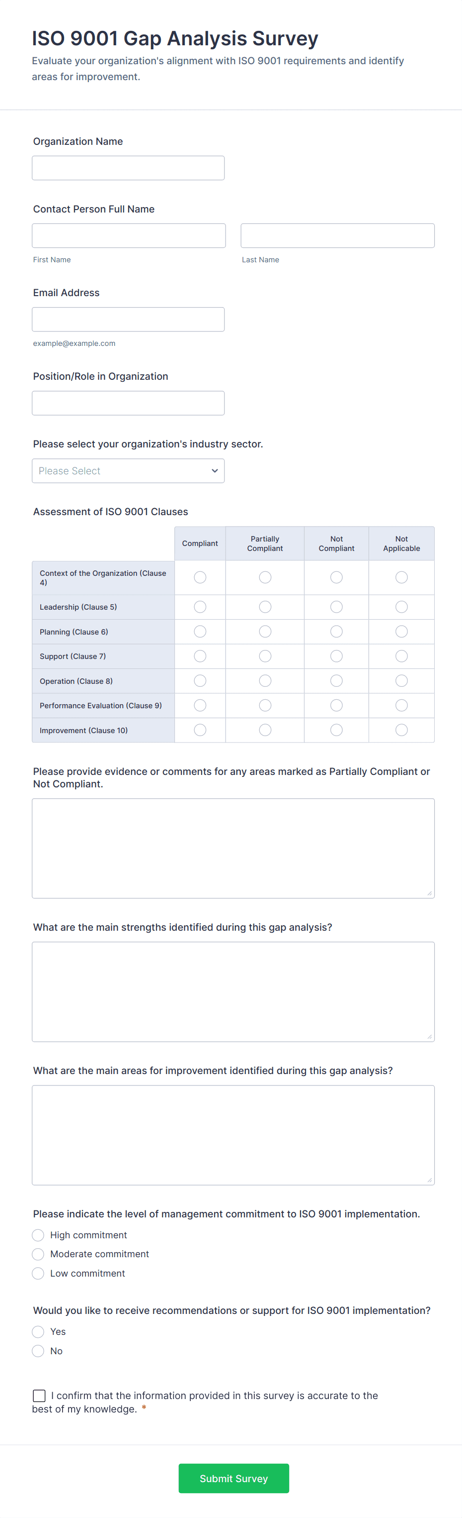 ISO 9001 Gap Analysis Survey Form Template | Jotform
