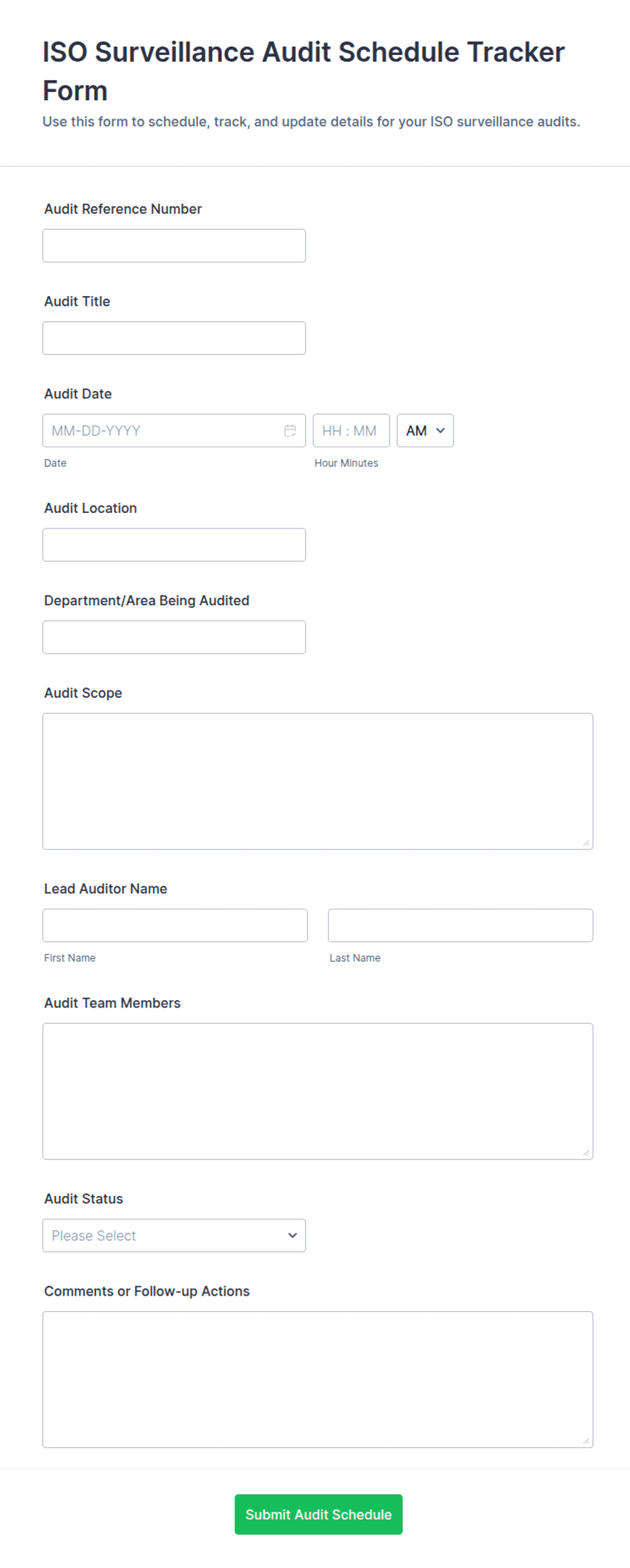 ISO Surveillance Audit Schedule Tracker Form Template | Jotform