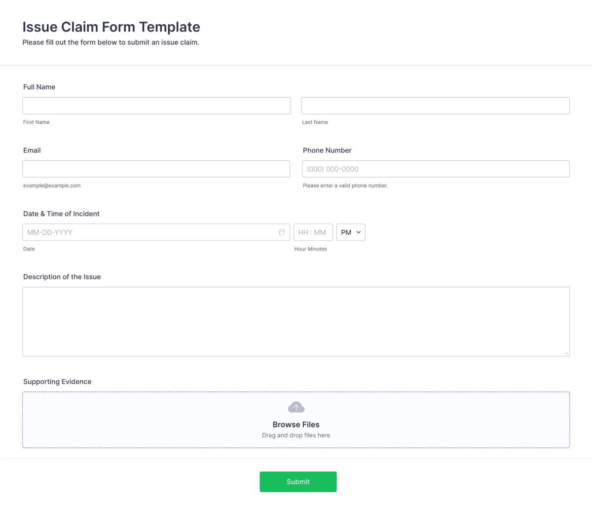 Issue Claim Form Template | Jotform