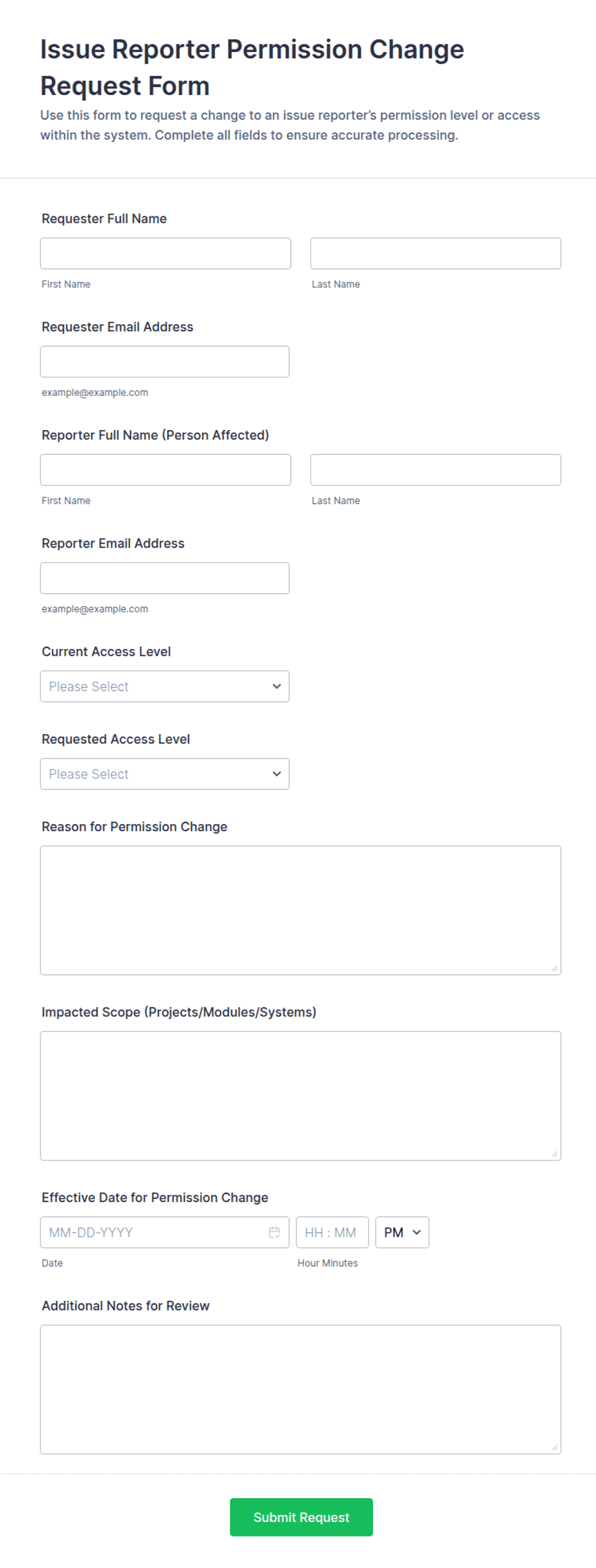 Issue Reporter Permission Change Request Form Template | Jotform