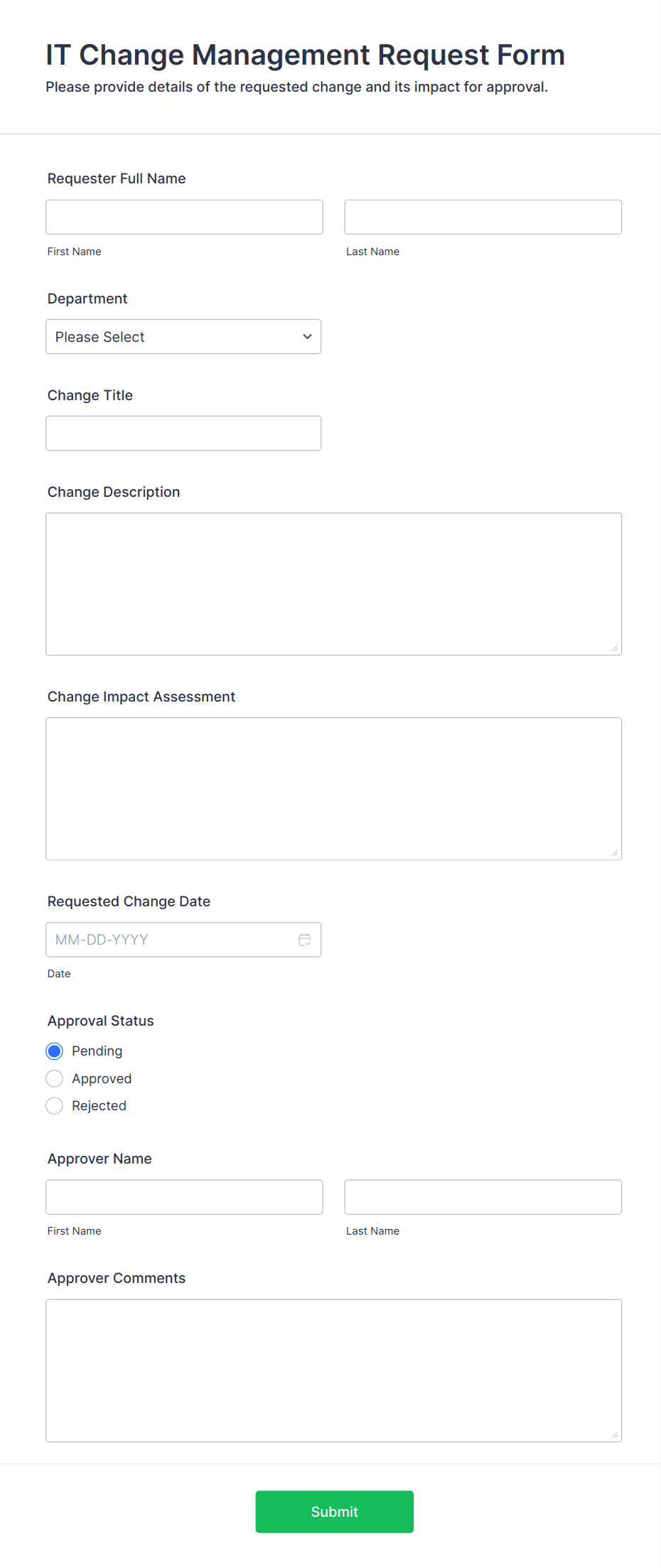 IT Change Management Request Form Template | Jotform