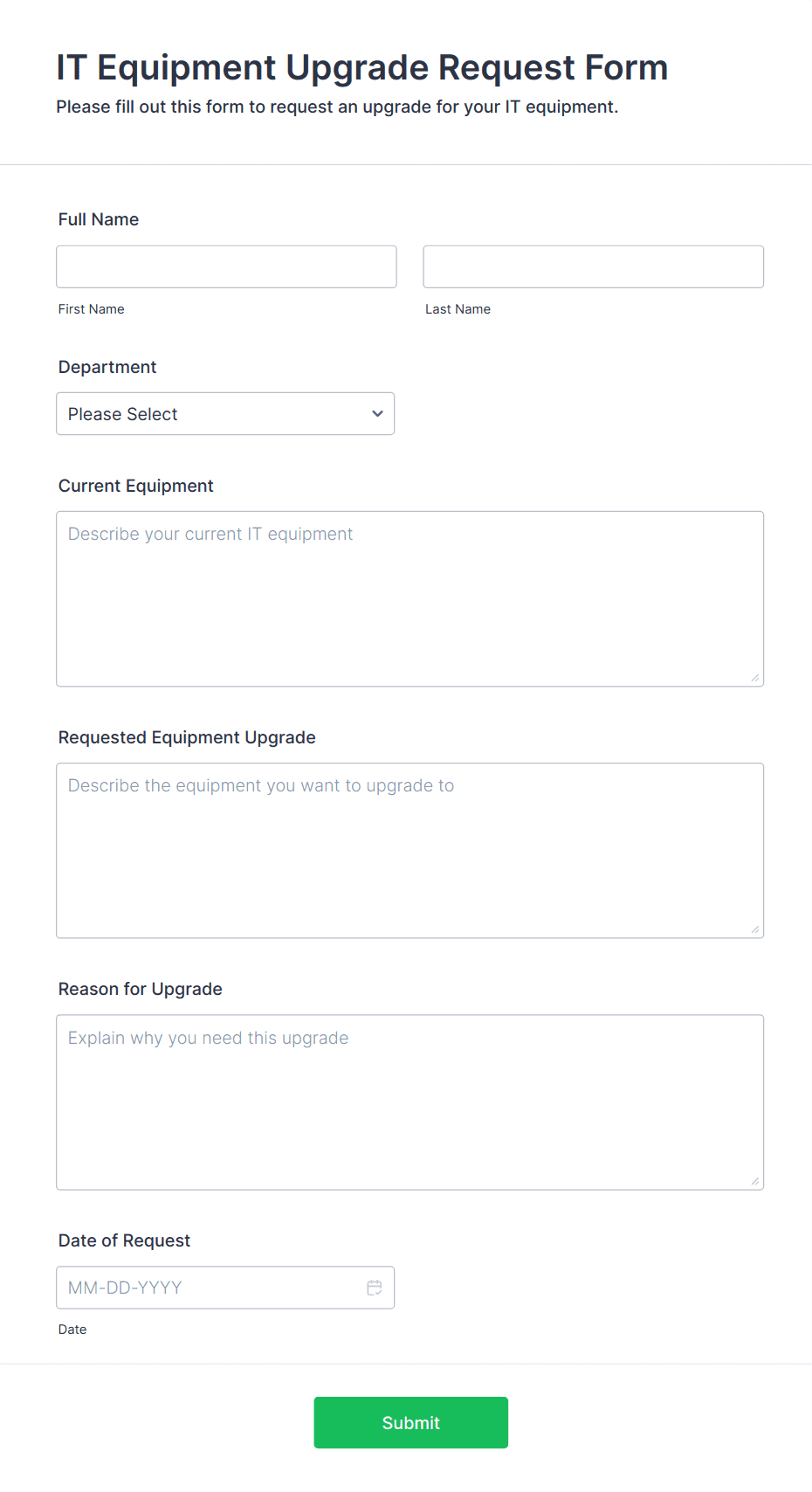 IT Equipment Upgrade Request Form Template | Jotform