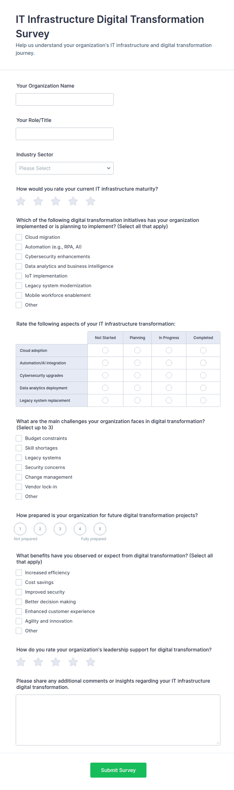 IT Infrastructure Digital Transformation Survey Form Template | Jotform