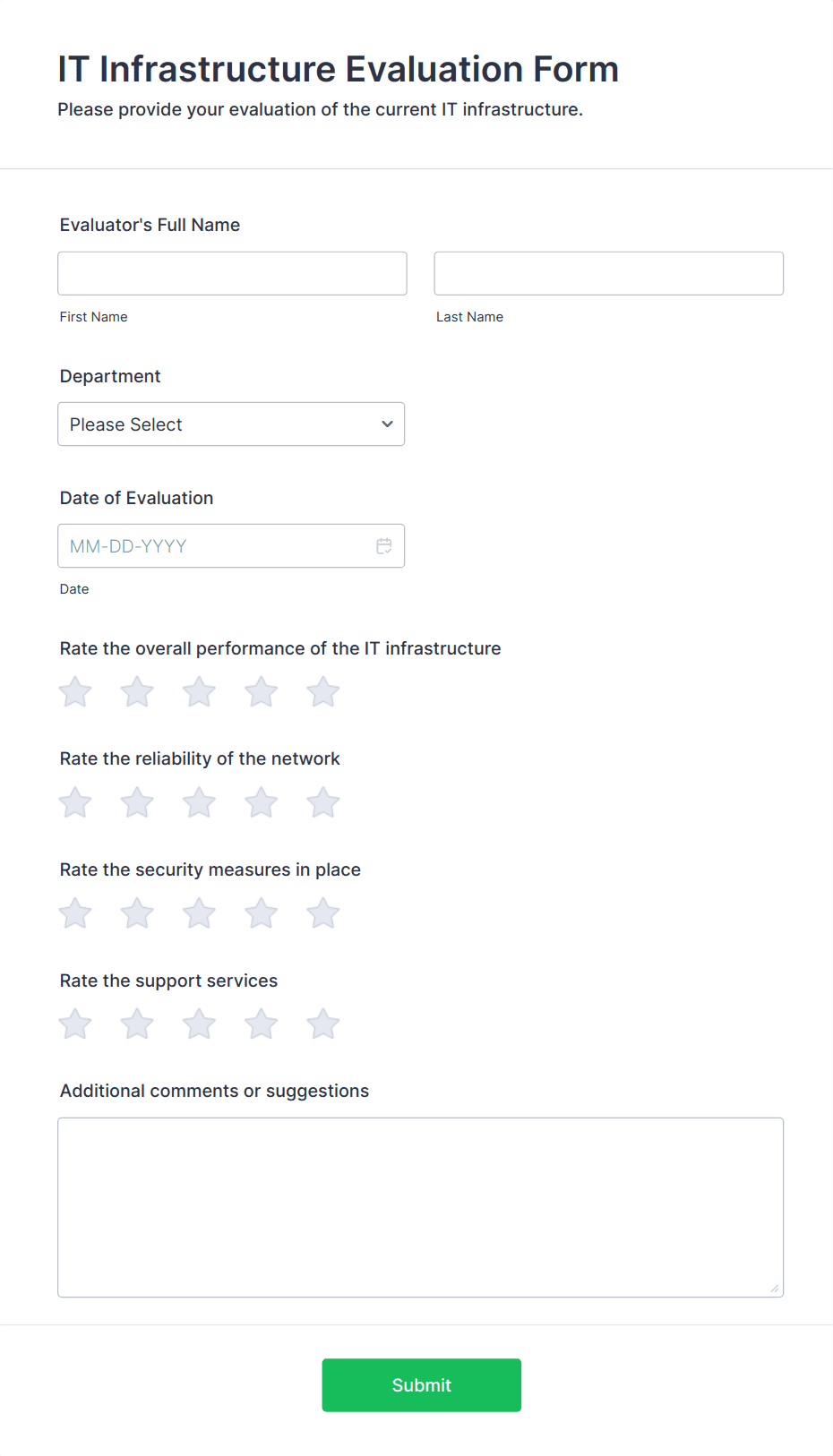 IT Infrastructure Evaluation Form Template | Jotform