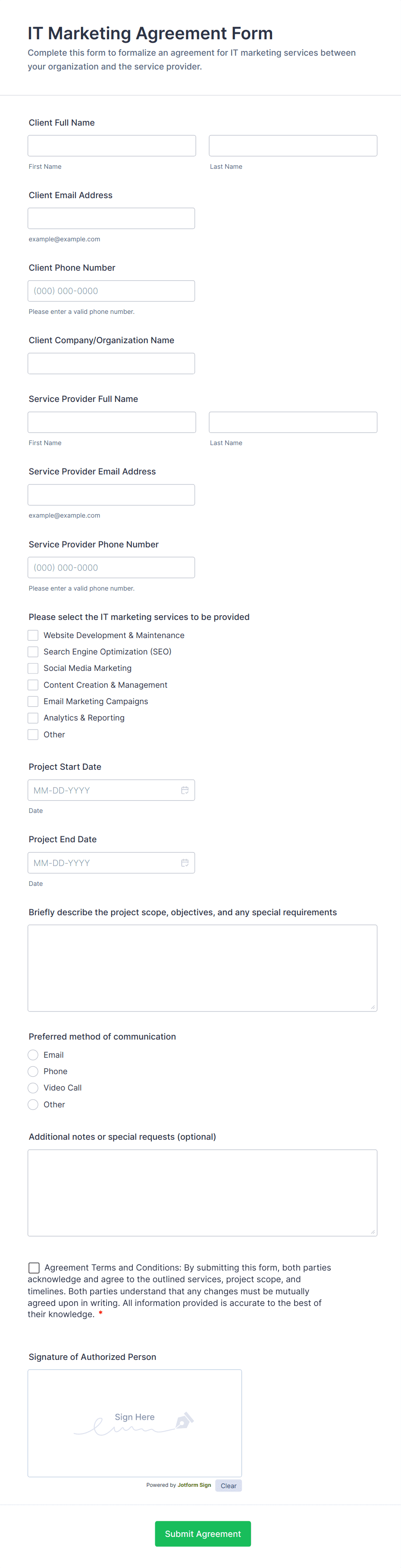 IT Marketing Agreement Form Form Template | Jotform