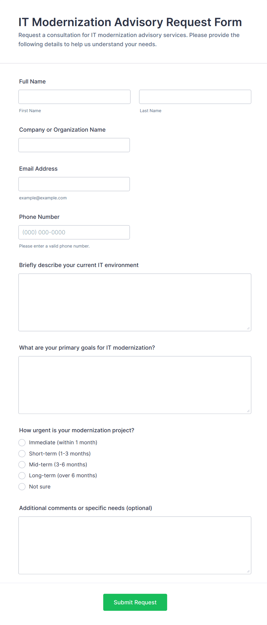 IT Modernization Advisory Request Form Template | Jotform
