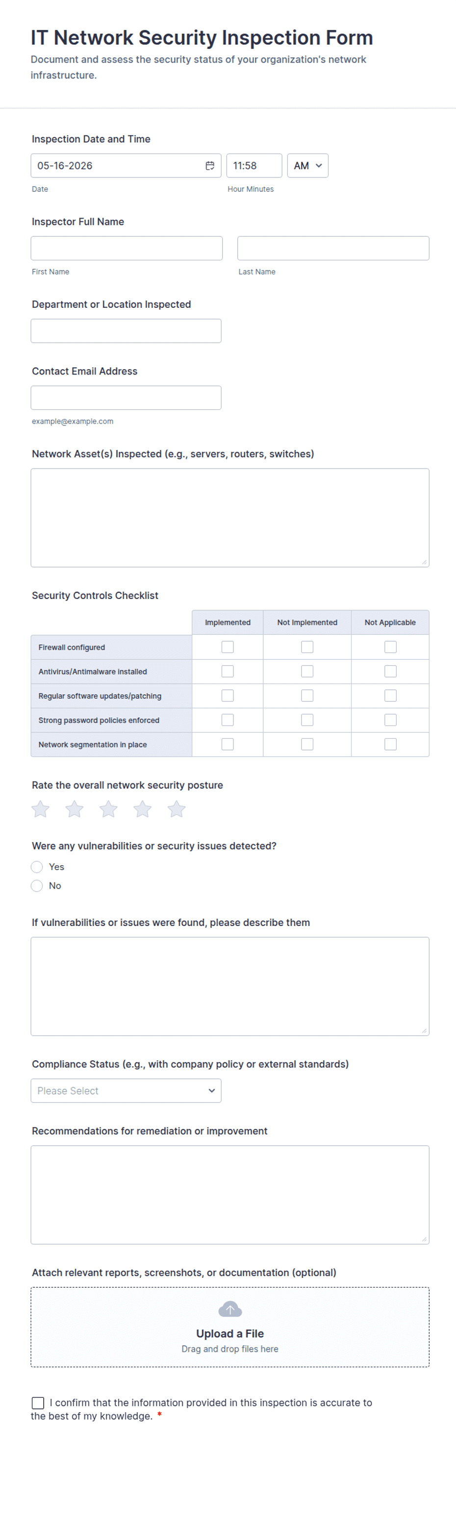 IT Network Security Inspection Form Template | Jotform