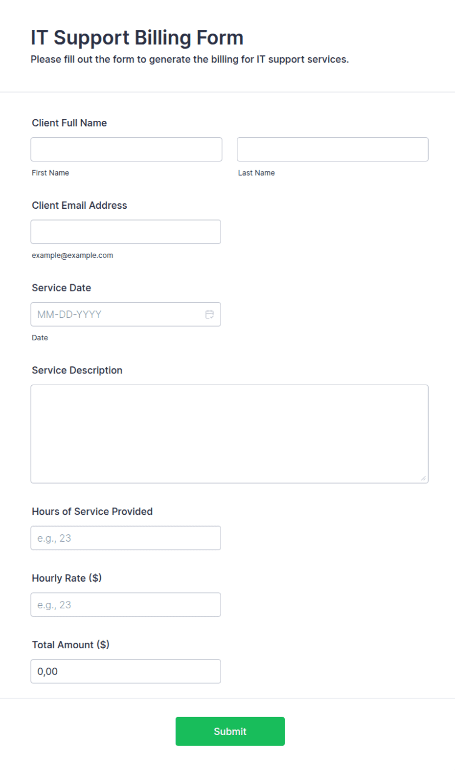 IT Support Billing Form Template | Jotform
