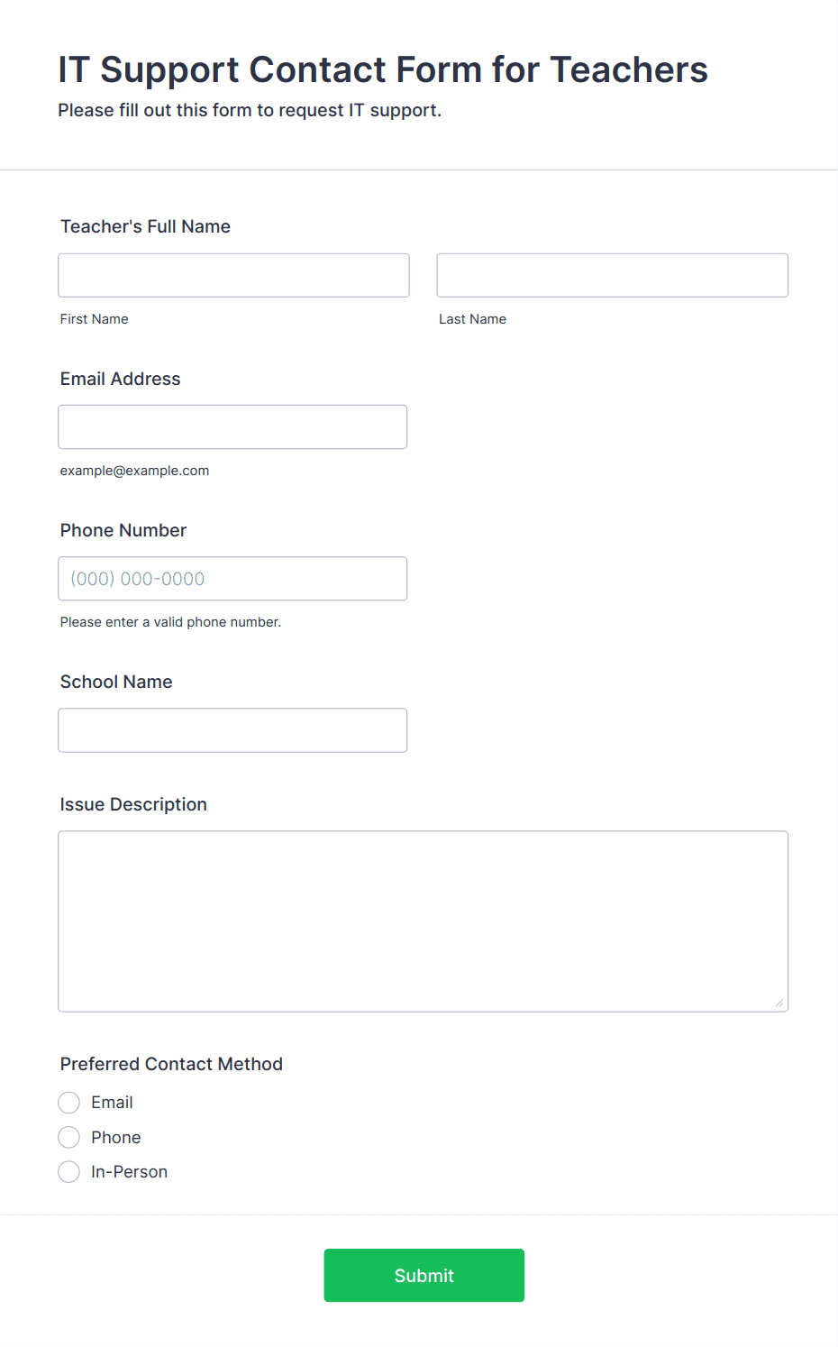 IT Support Contact Form for Teachers Form Template | Jotform