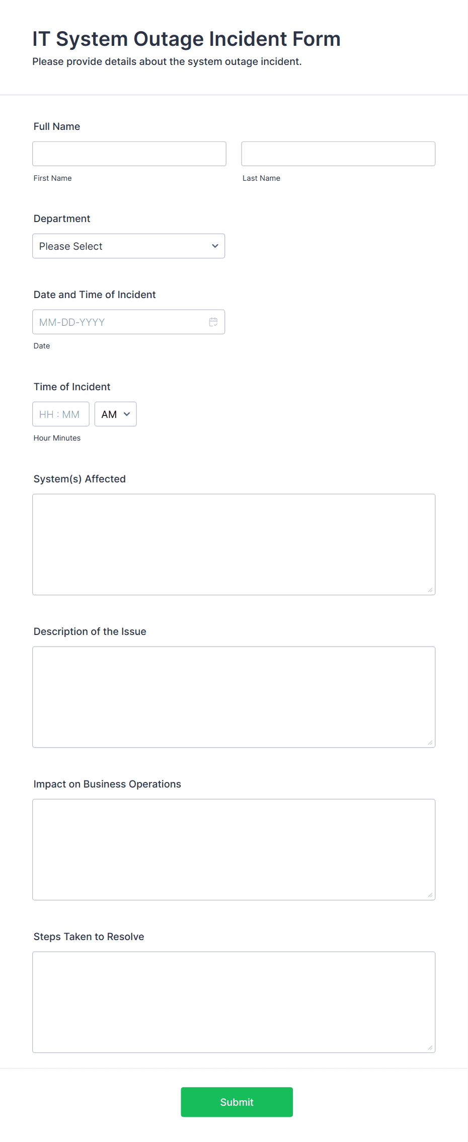 IT System Outage Incident Form Template | Jotform