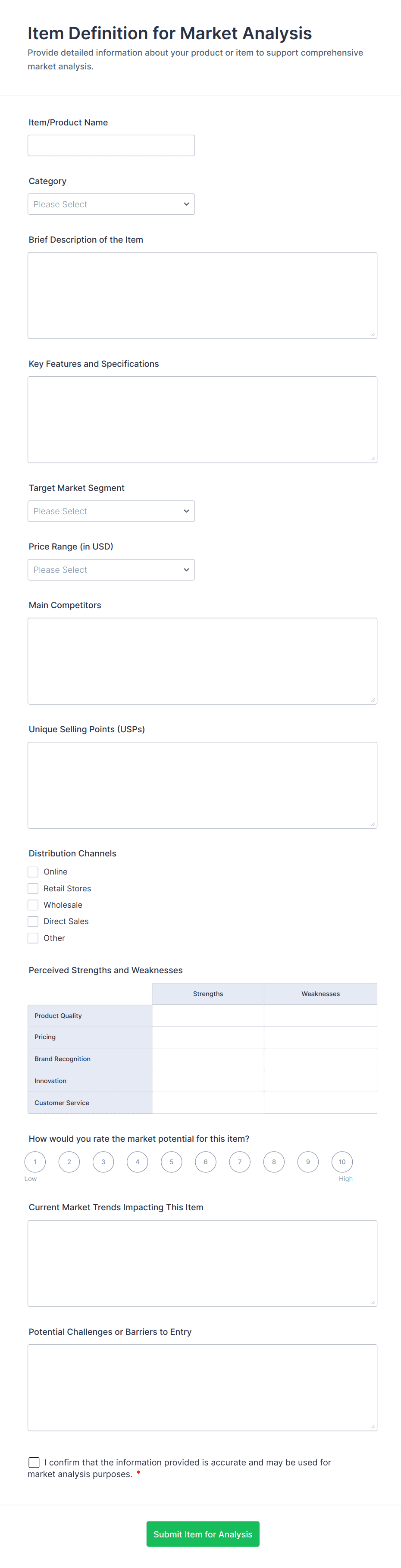 Item Definition for Market Analysis Form Template | Jotform