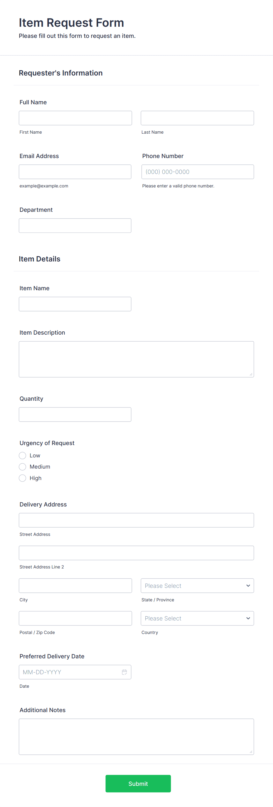 Item Request Form Template | Jotform