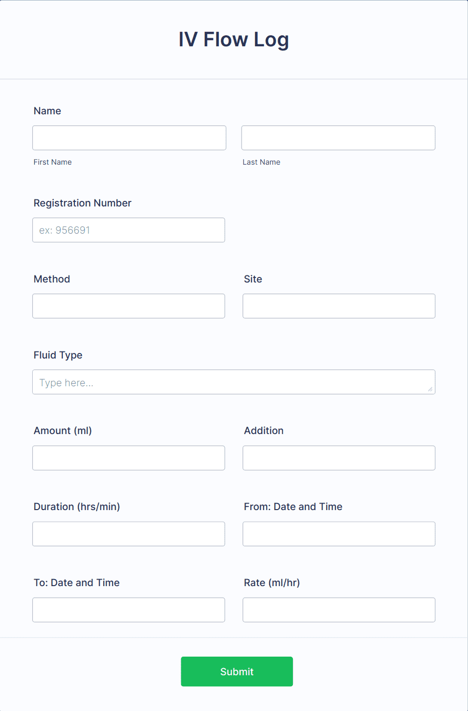 IV Flow Log Form Template | Jotform
