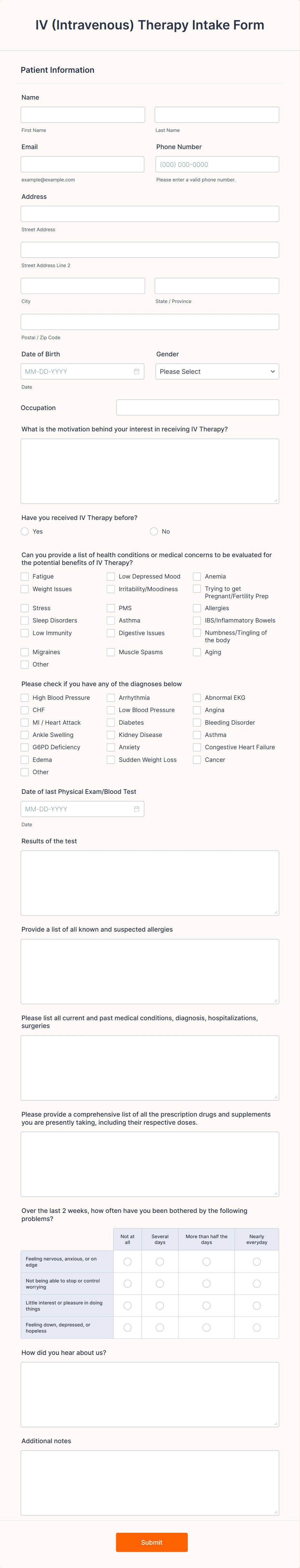 Iv Therapy Intake Form Template | Jotform