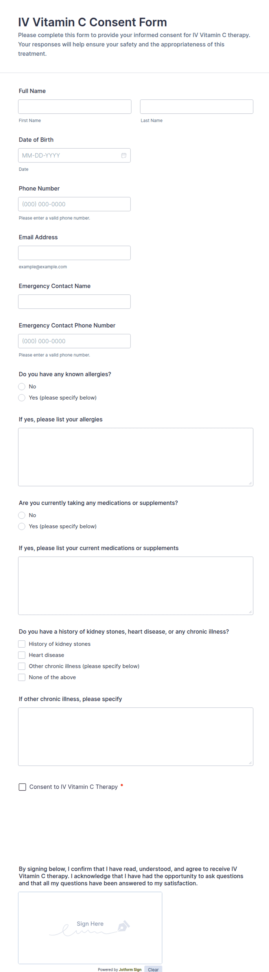 IV Vitamin C Consent Form Template | Jotform