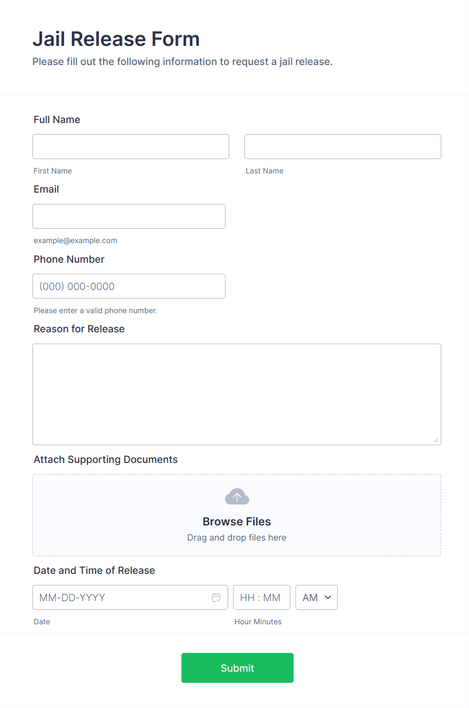 Jail Release Form Template | Jotform