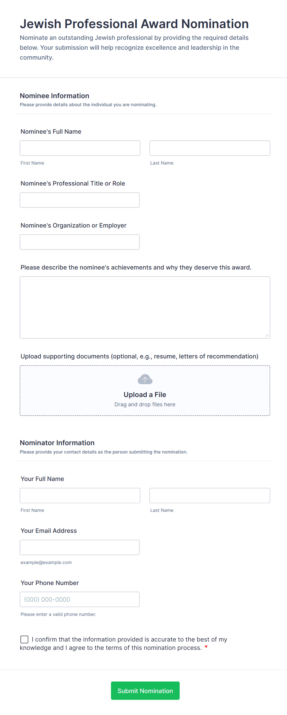Jewish Professional Award Nomination Form Template | Jotform