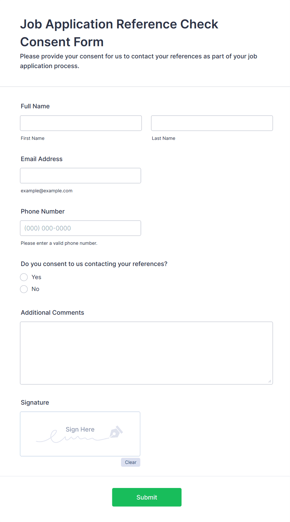 Job Application Reference Check Consent Form Template | Jotform