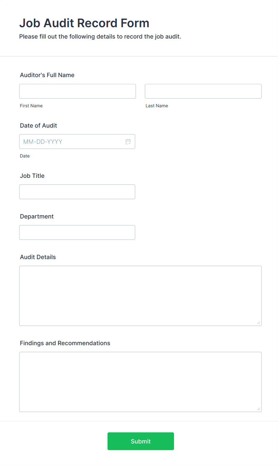 Job Audit Record Form Template | Jotform