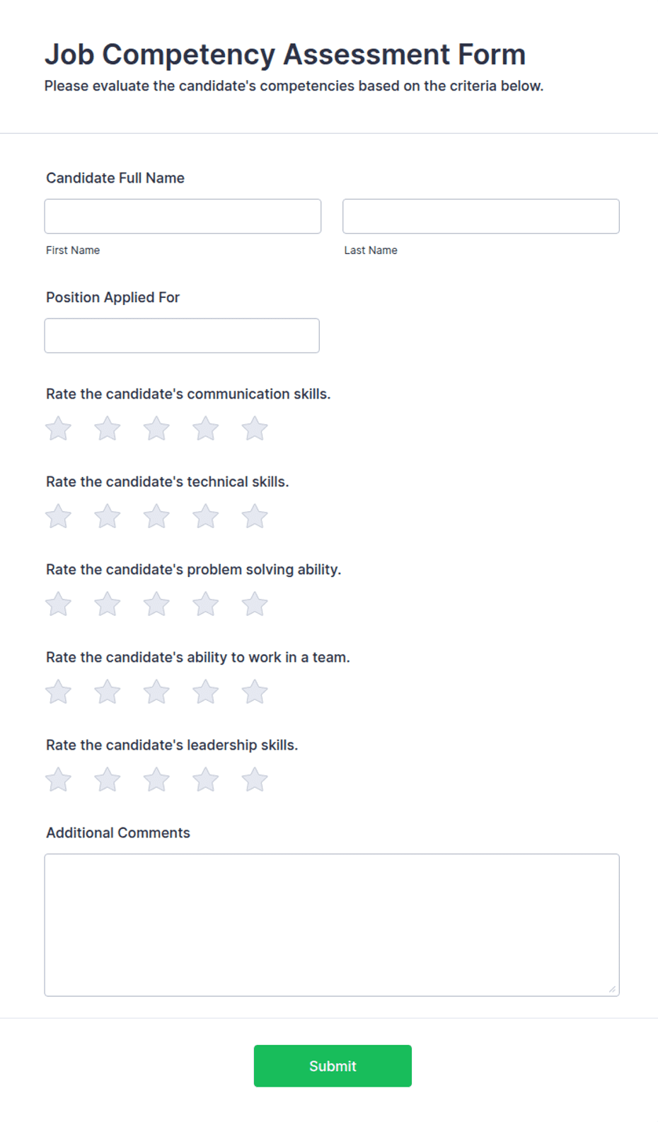 Job Competency Assessment Form Template | Jotform