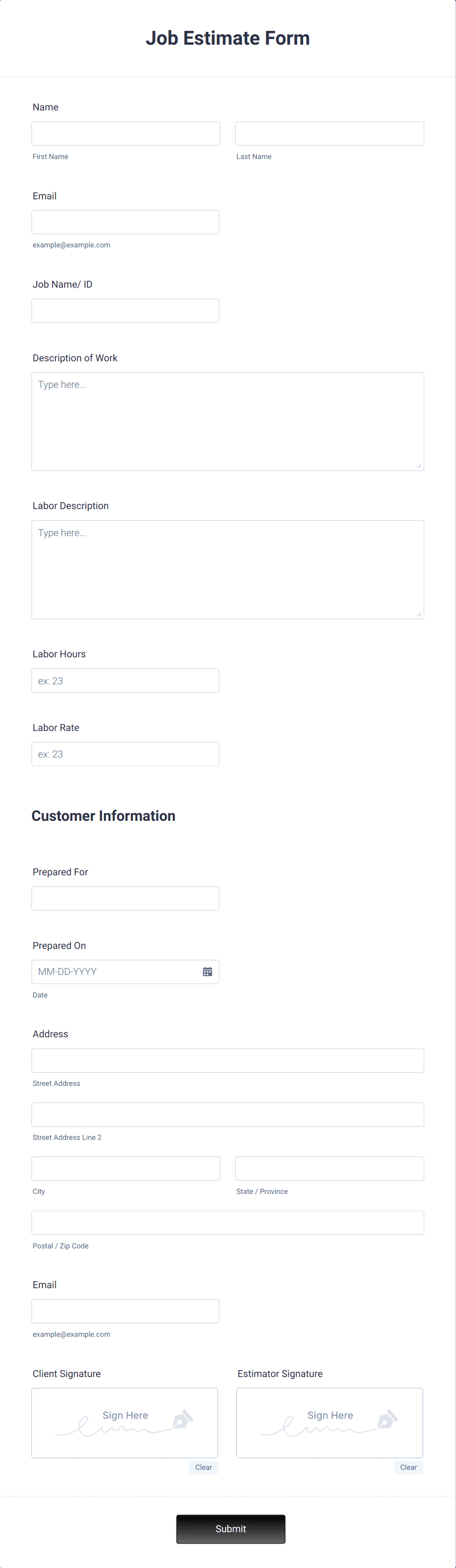 Job Estimate Form Template | Jotform