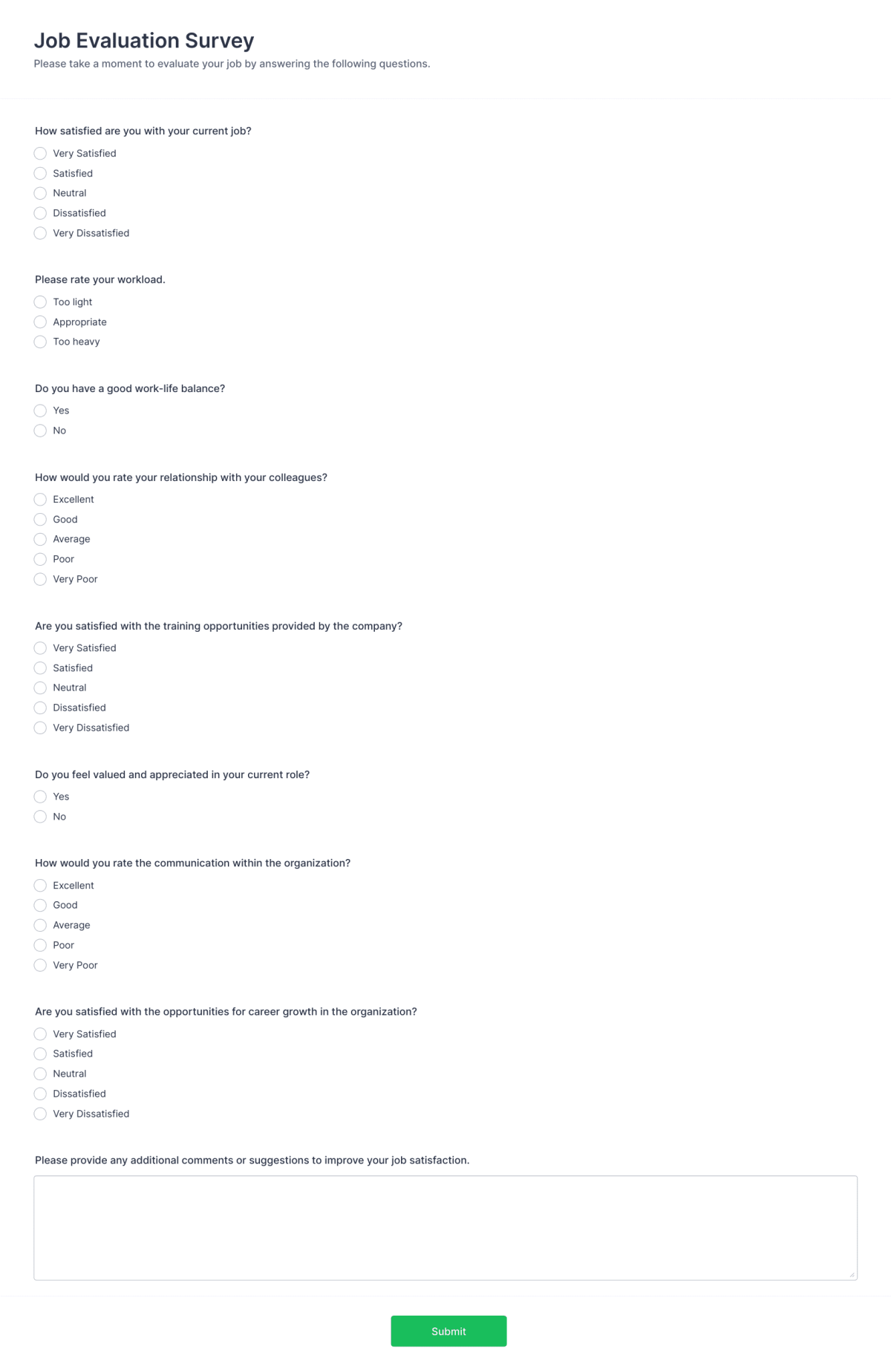 Job Evaluation Survey Form Template | Jotform
