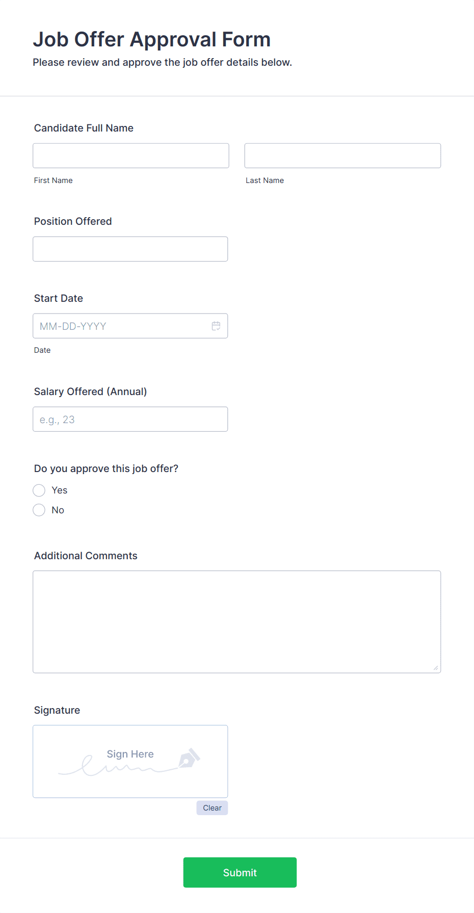 Job Offer Approval Form Template | Jotform