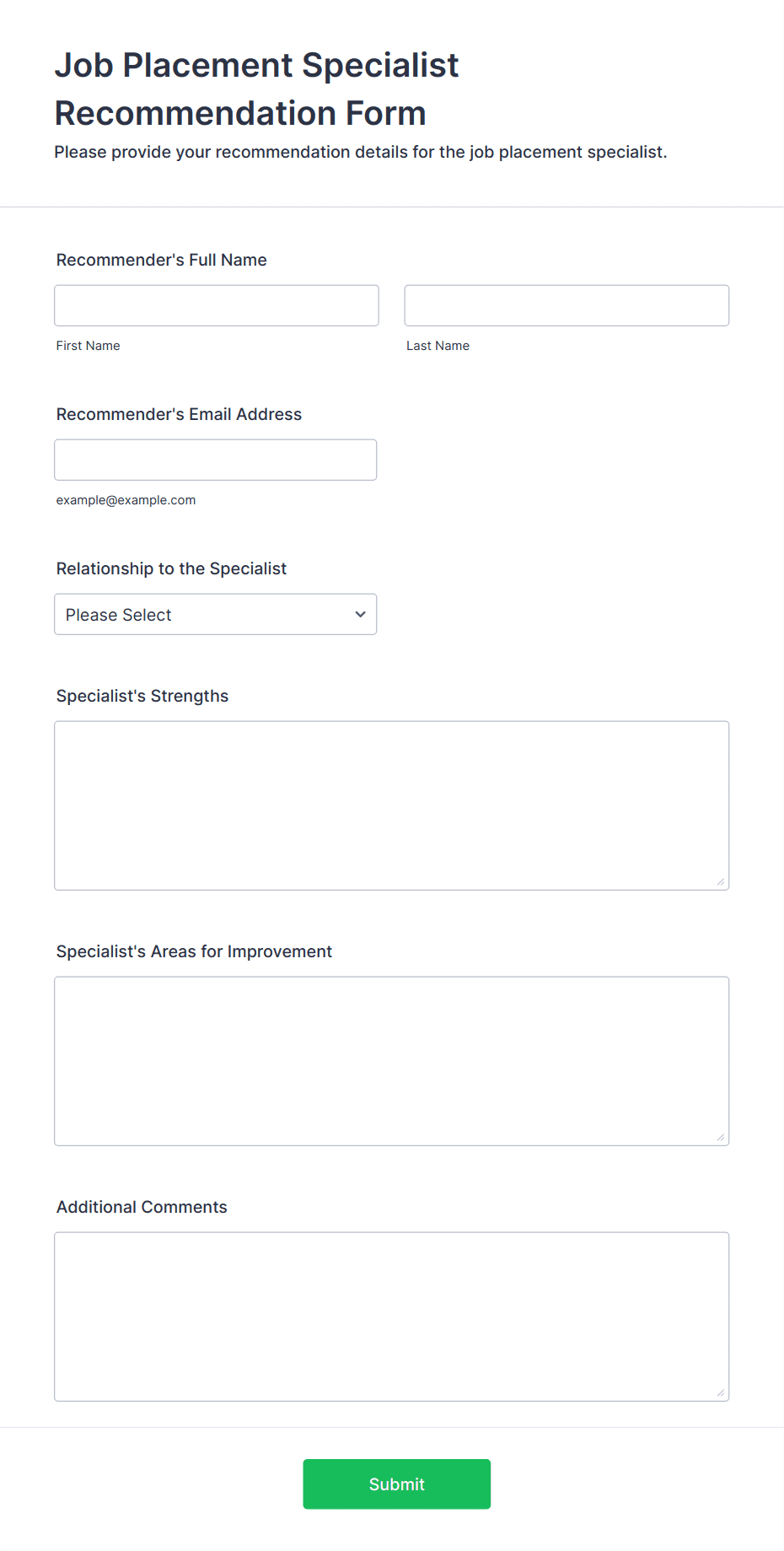 Job Placement Specialist Recommendation Form Template | Jotform