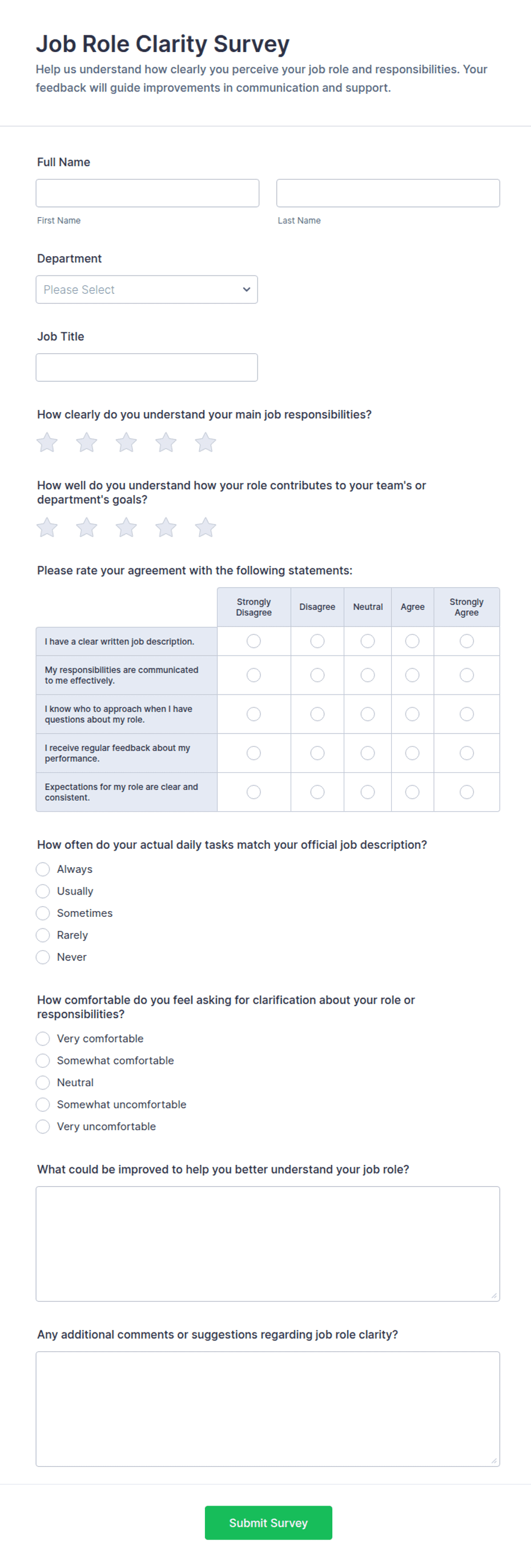 Job Role Clarity Survey Form Template | Jotform