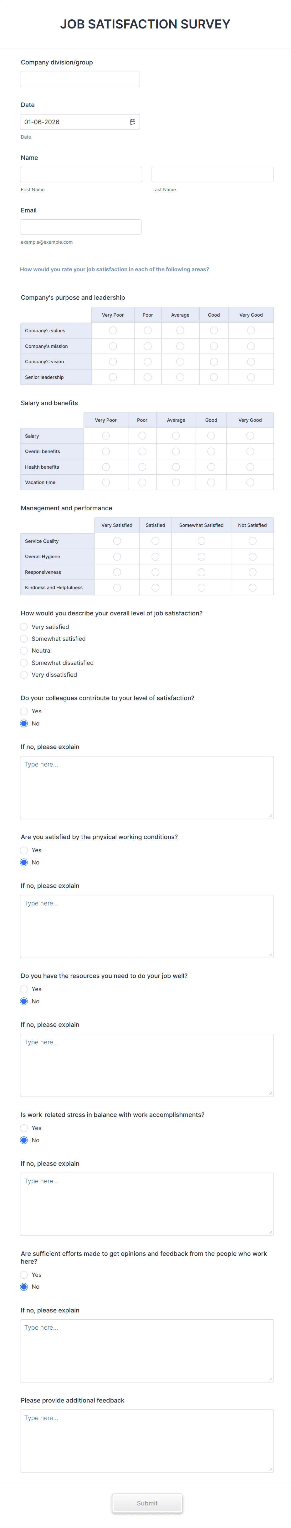 Job Satisfaction Survey Form Template | Jotform