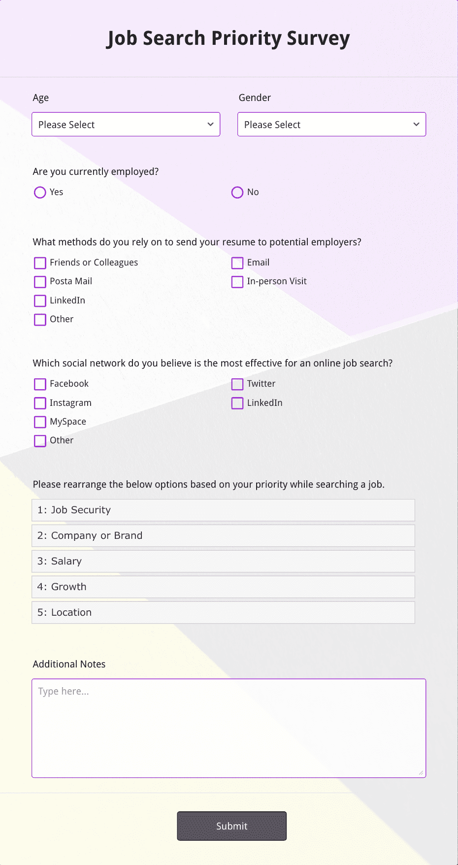 Job Search Priority Survey Form Template | Jotform