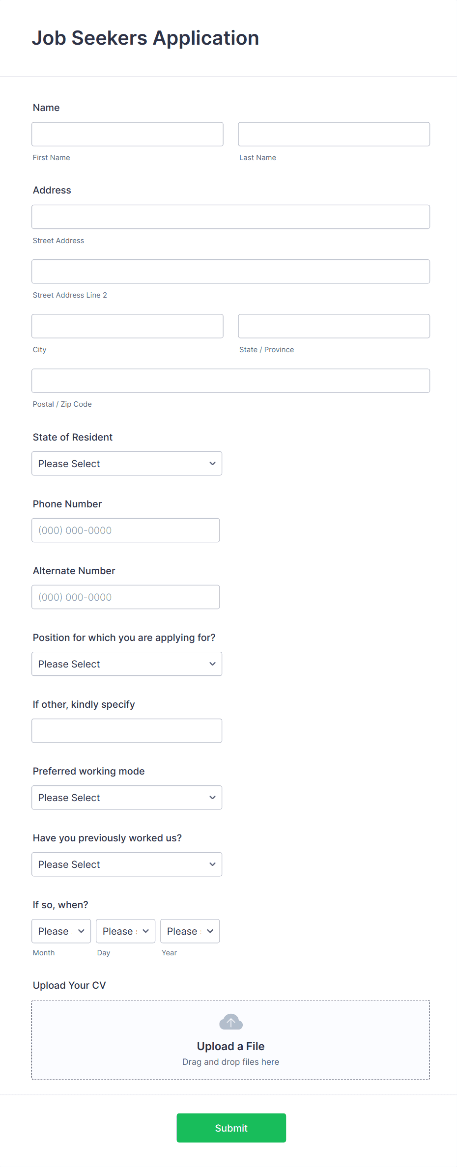 Job Seekers Application Form Template | Jotform