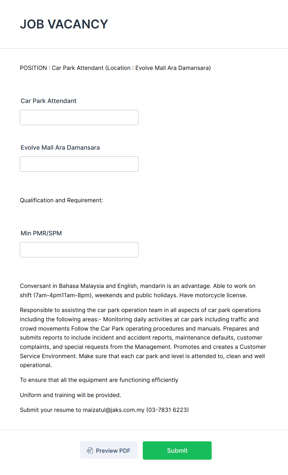 Job Vacancy Form Template | Jotform