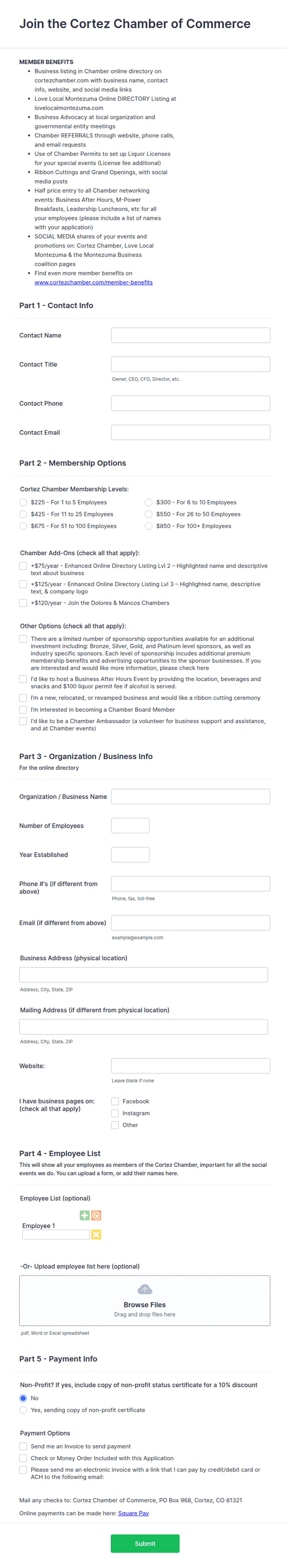 Join the Cortez Chamber of Commerce Form Template | Jotform