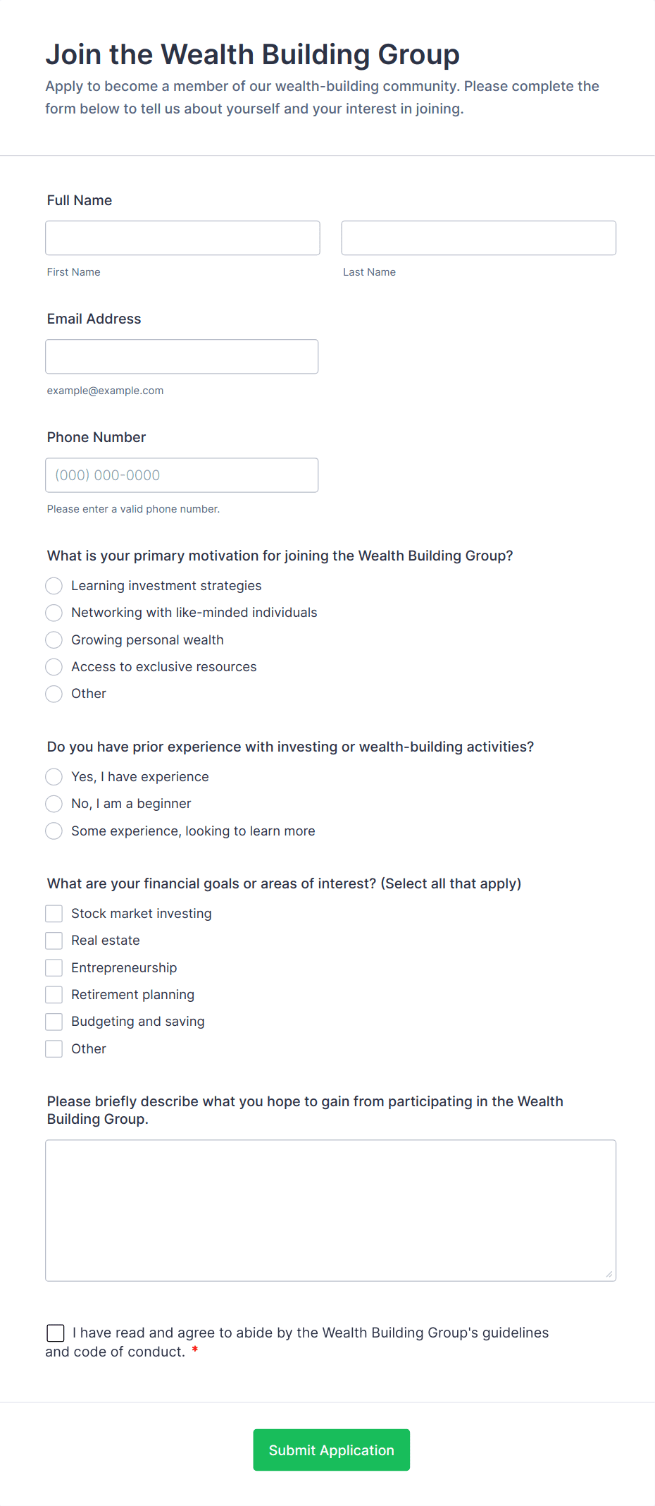 Join the Wealth Building Group Form Template | Jotform