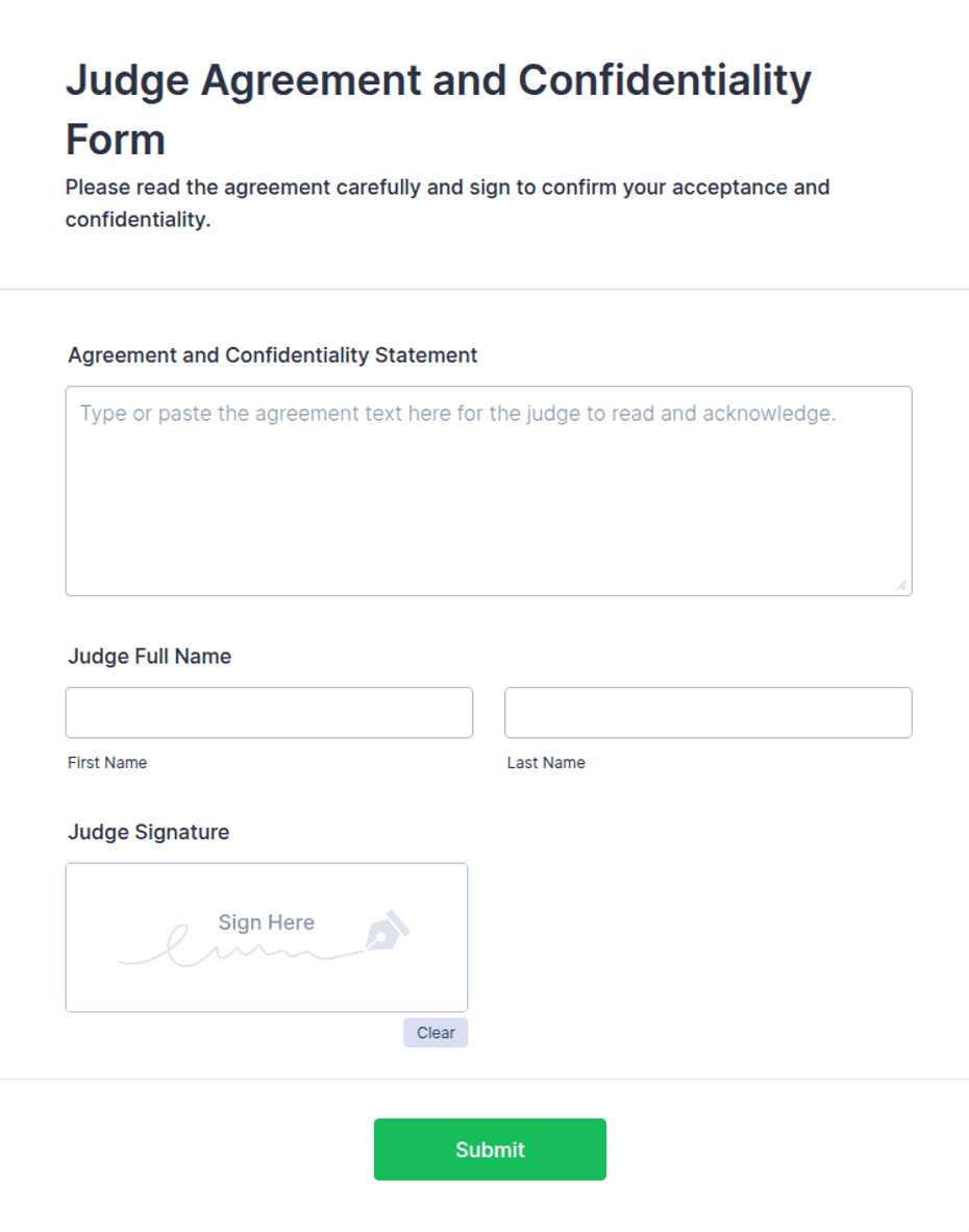 Judge Agreement and Confidentiality Form Template | Jotform