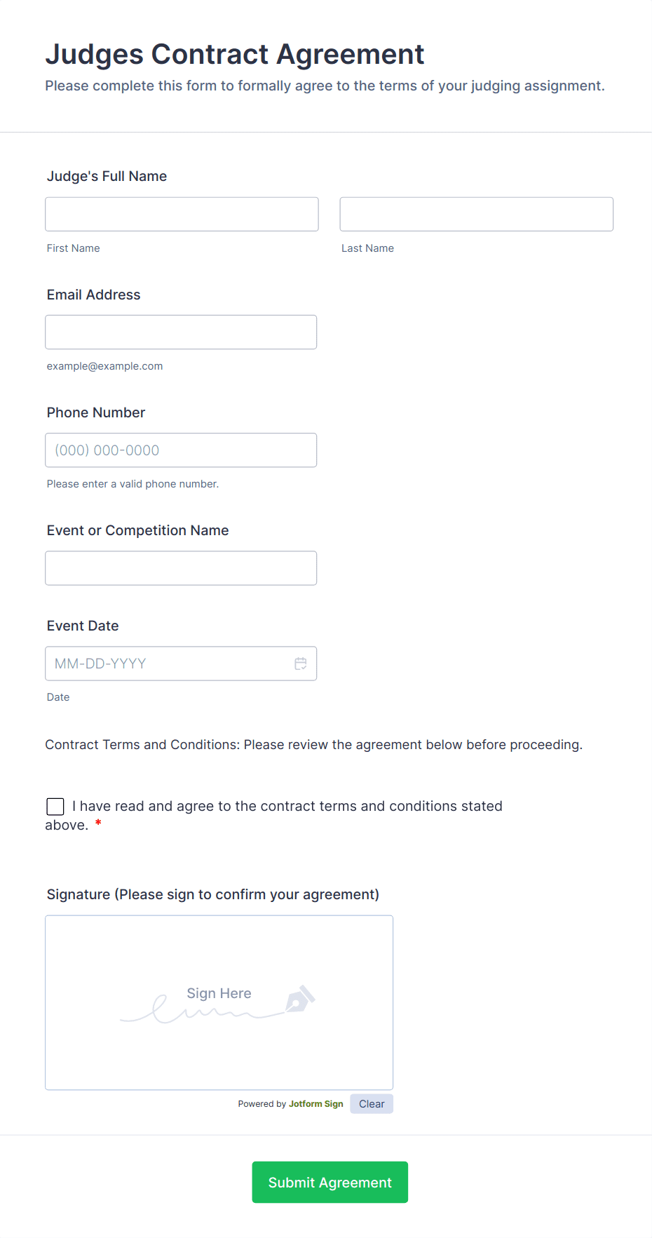 Judges Contract Agreement Form Template | Jotform