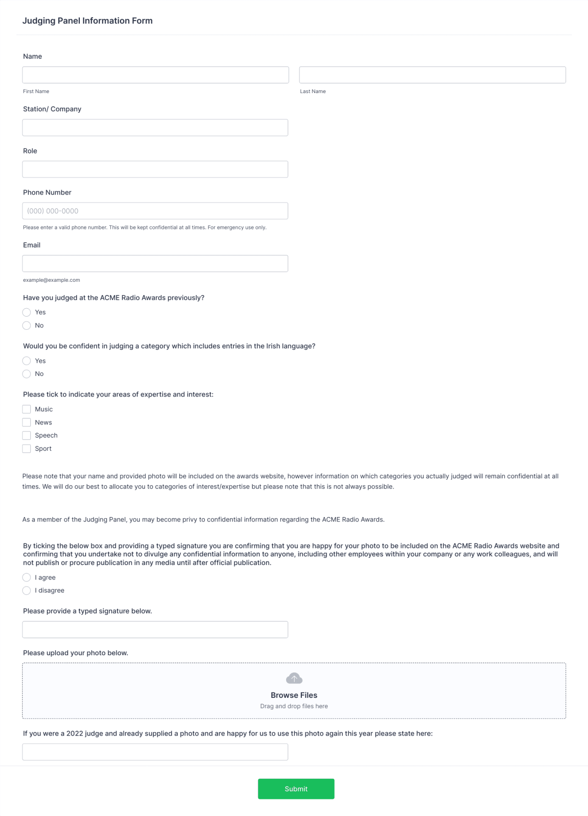 Judging Panel Information Form Template | Jotform